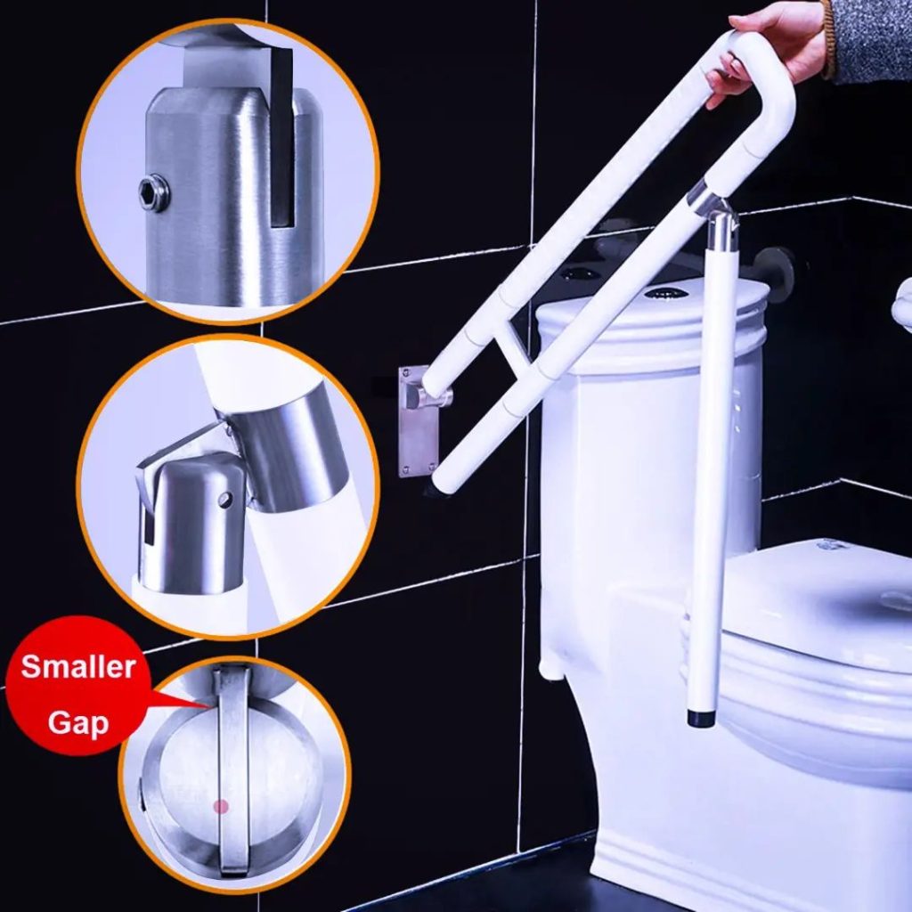 Foldable & flip up arm grab bar rail for bathroom/toilet with textured ...